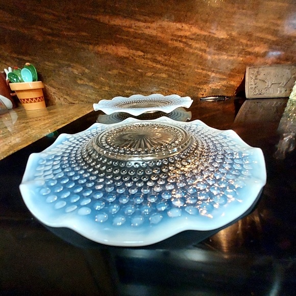 Vintage | Dining | Vintage Moonstone Hobnail Glass Platters Scalope Rim ...
